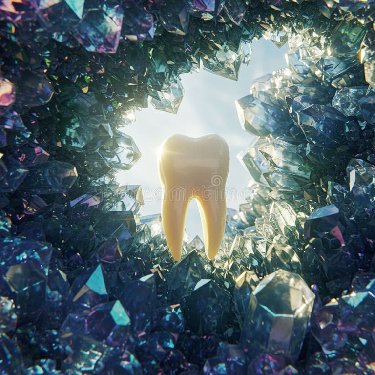A Large, Glossy Tooth is Centered within a Crystal Cave-like ...