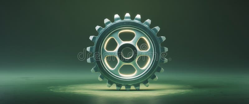 A Large Glowing Gear Illuminated in a Dark Green Surrounding. Stock ...