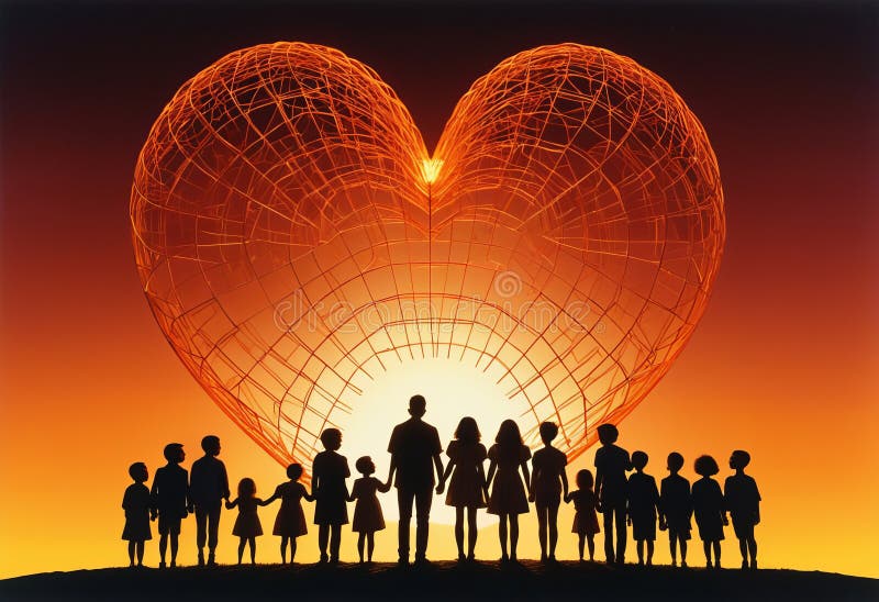 A Large Glowing Heart-shaped Light Formation in the Night Sky Stock ...