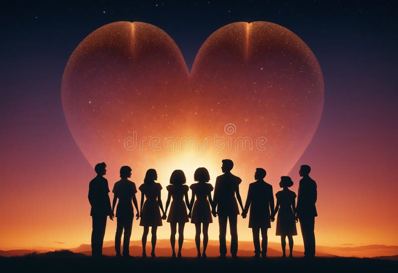 A Large Glowing Heart-shaped Light Formation in the Night Sky Stock ...