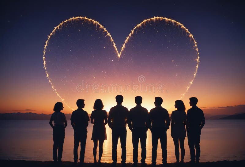 A Large Glowing Heart-shaped Light Formation in the Night Sky Stock ...