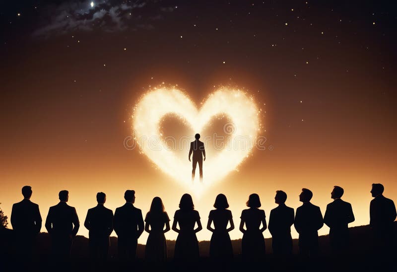 A Large Glowing Heart-shaped Light Formation in the Night Sky Stock ...