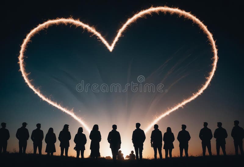 A Large Glowing Heart-shaped Light Formation in the Night Sky Stock ...