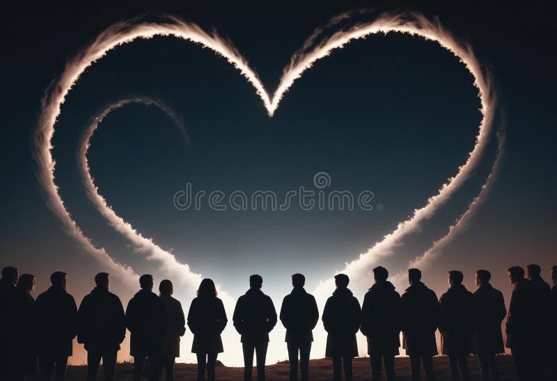 A Large Glowing Heart-shaped Light Formation in the Night Sky Stock ...