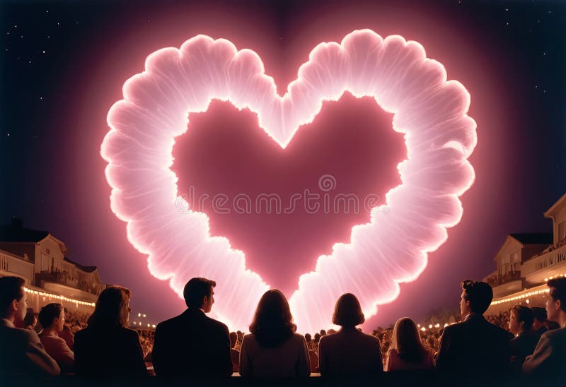 A Large Glowing Heart-shaped Light Formation in the Night Sky Stock ...