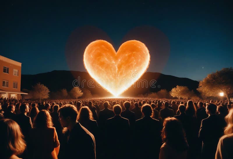 A Large Glowing Heart-shaped Light Formation in the Night Sky Stock ...