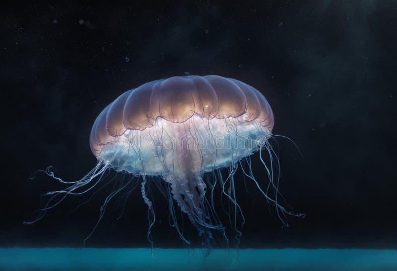 A Large Glowing Jellyfish-like Creature Floating in Dark Murky Water ...