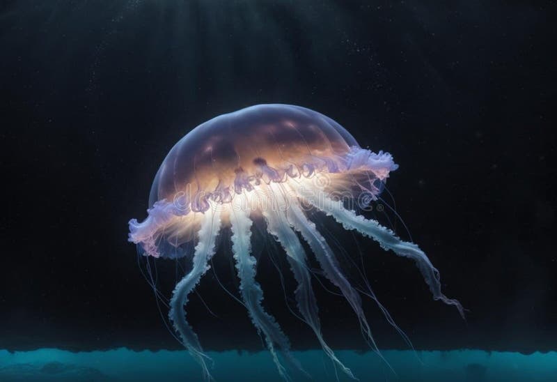 A Large Glowing Jellyfish-like Creature Floating in Dark Murky Water ...