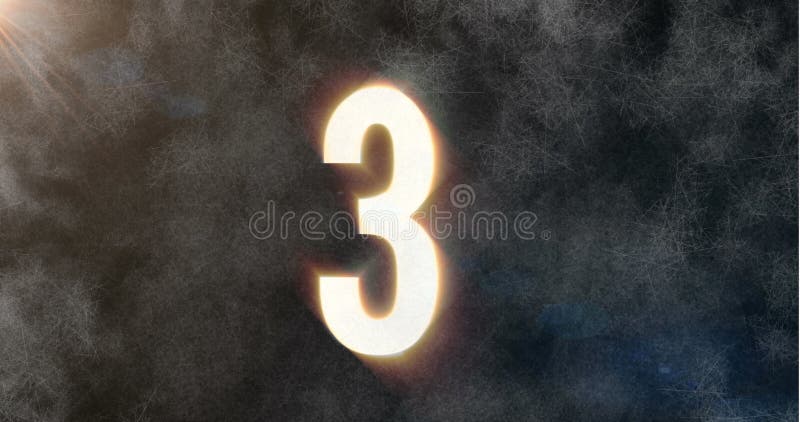 Large Glowing Number Three is Centered Against Dark, Textured ...