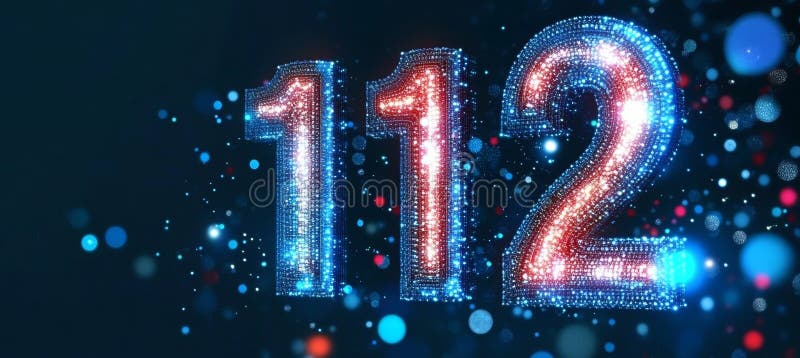 Large, Glowing 112 Numbers on Abstract Dark Blue Background Design for ...