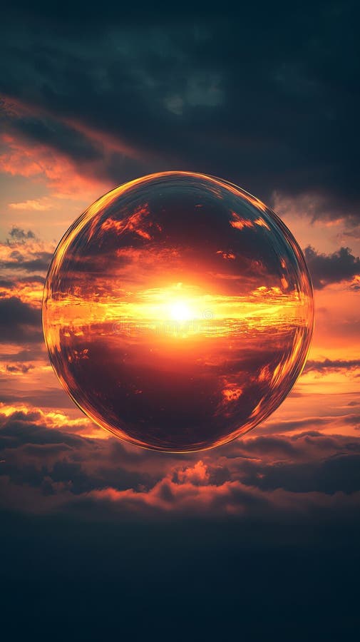 Large, Glowing Orb is Floating in the Sky, Surrounded by Clouds Stock ...