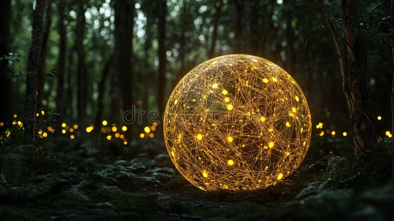 Glowing Orb Amidst Trees Illuminates Forest Floor at Twilight ...