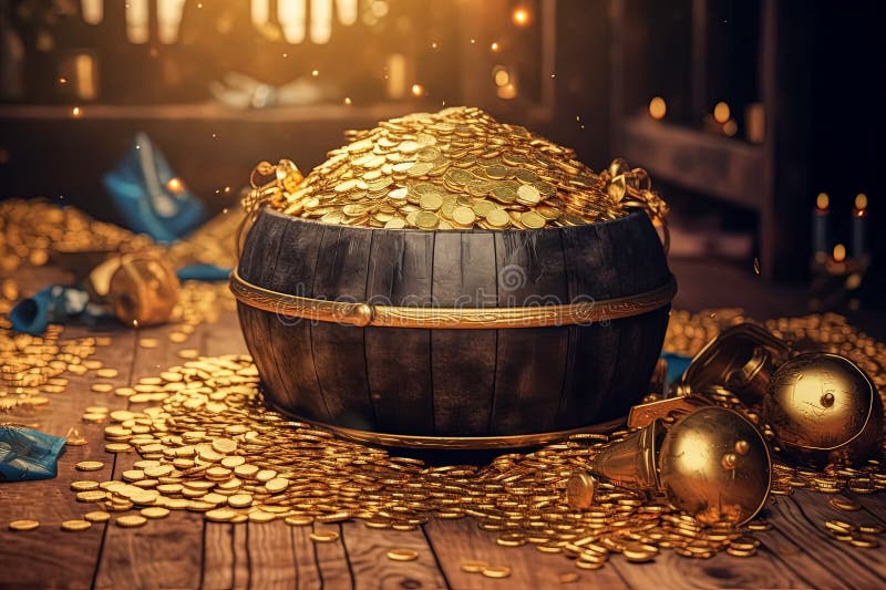 A Large Gold Chest Filled with Gold Coins. Stock Photo - Image of shine ...