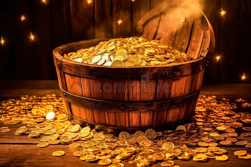 A Large Gold Chest Filled with Gold Coins. Stock Photo - Image of ...