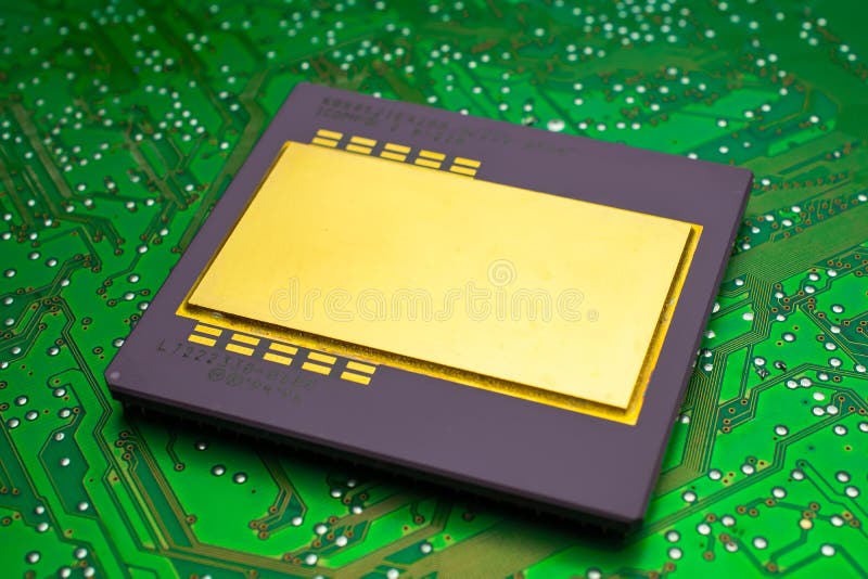 Large, Gold-plated Ceramic Processor. Intel Pentium Pro on Green PCB ...