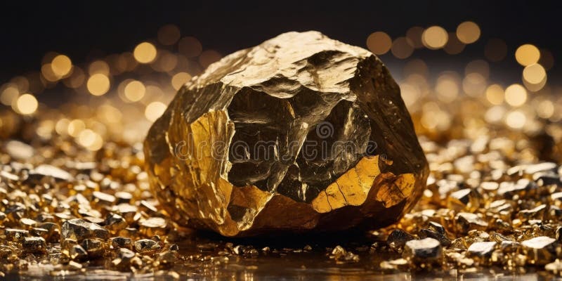 A Large Gold Rock Sits on a Pile of Gold. Stock Illustration ...