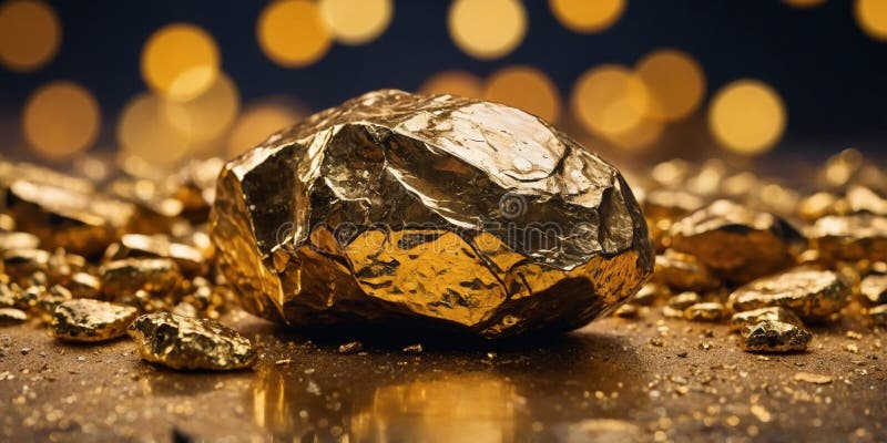 A Large Gold Rock Sits on a Pile of Gold. Stock Illustration ...
