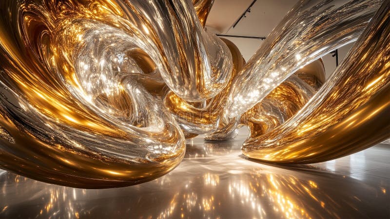 A Large, Gold and Silver Sculpture is on Display in a Museum Stock ...