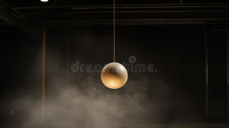 A Large, Gold Sphere Hangs from a String in a Dark Room, Surrounded by ...