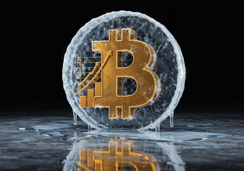 Bitcoin in Ice. Generative AI Stock Illustration - Illustration of ...