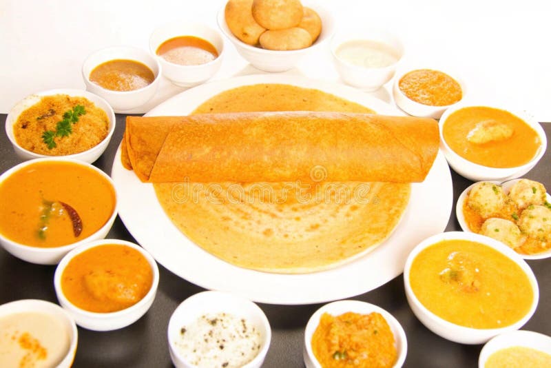 Traditional South Indian Dosa with Coconut Chutney, Sambar, and Side ...