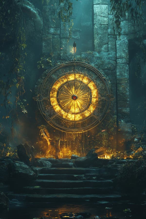 A Large Golden Circle with a Red Dot in the Center Stock Illustration ...