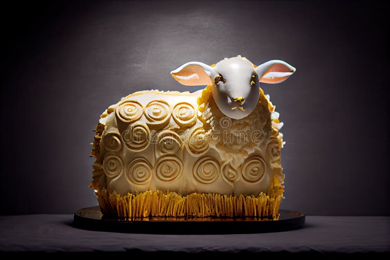 Large Golden Easter Lamb Cake with Ears on Dark Background Stock ...