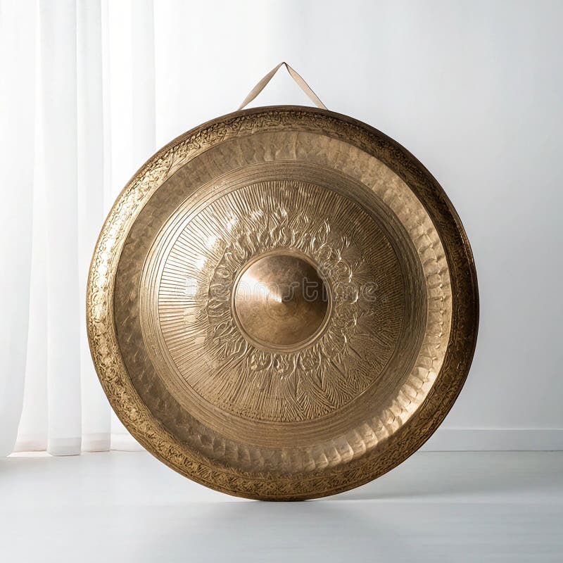Large Gong on White Surface Stock Illustration - Illustration of music ...