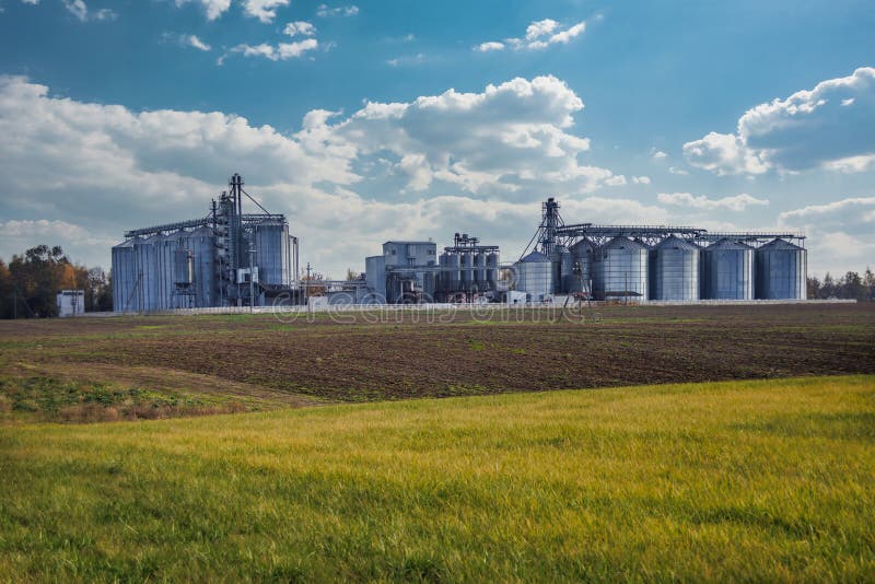 Large Grain Elevator with Multiple Cylindrical Metal Silos, Structural ...