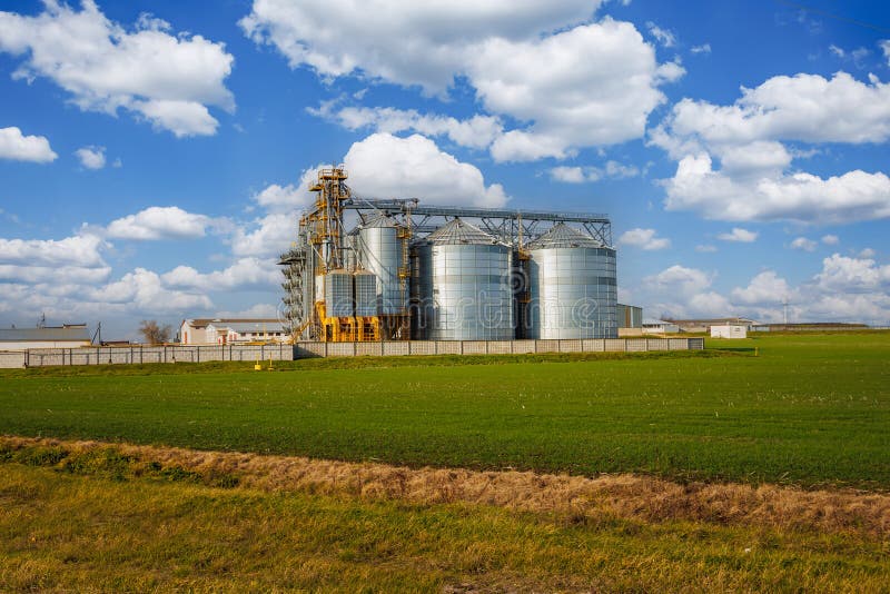 Large Grain Elevator with Multiple Cylindrical Metal Silos, Structural ...