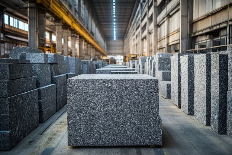 Large Granite Blocks Storing in Spacious Industrial Warehouse of Stone ...