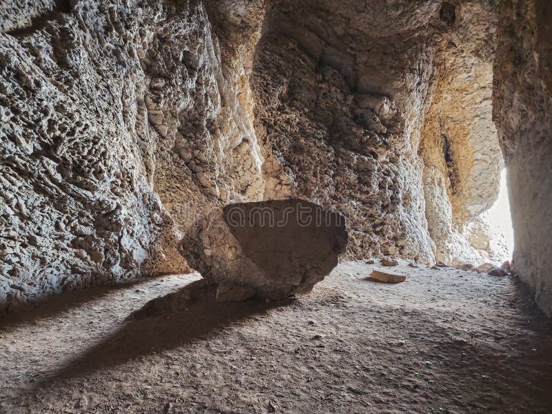 The Large Granite Boulder Inside the Cave Stock Image - Image of mining ...