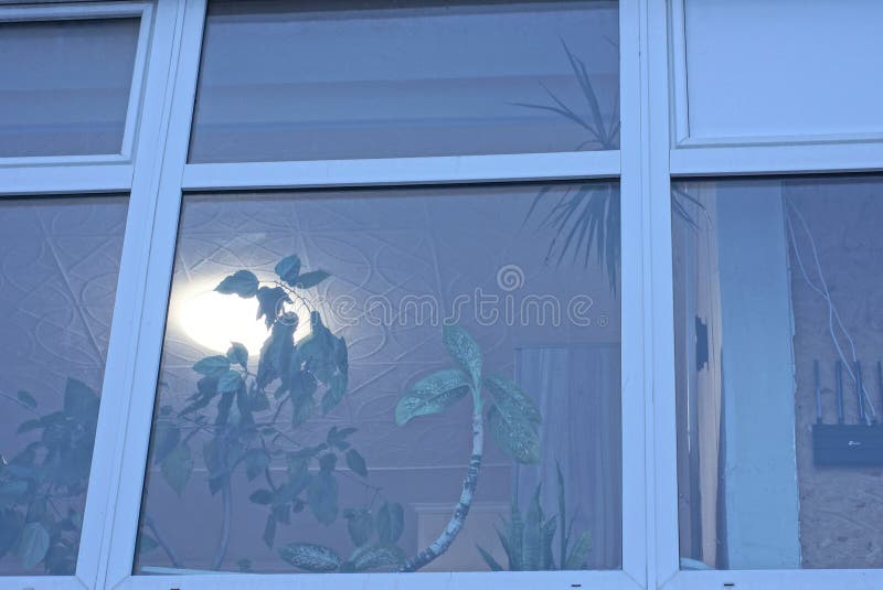 Large Gray Glass Window with White Plastic Frame Stock Photo - Image of ...