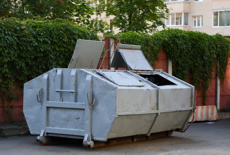 Large Gray Metal Garbage Container Stock Photo - Image of metal ...