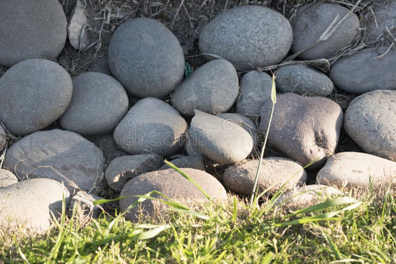 Large Gray Stones in the Garden. Shingle Stock Photo - Image of ...