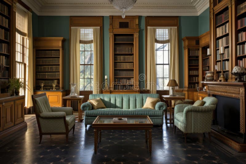 Large Greek Revival Library with Strong Pilasters Stock Photo - Image ...
