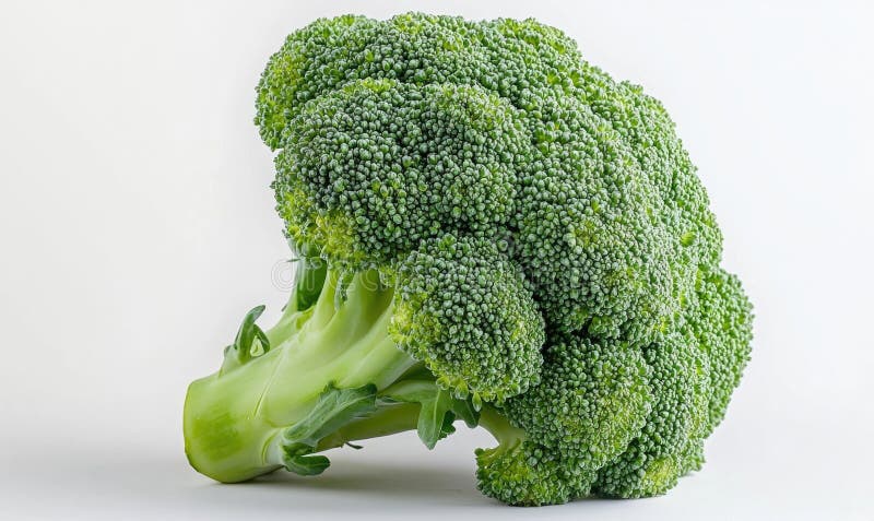 A Large Green Broccoli Head is Sitting on a White Background Stock ...