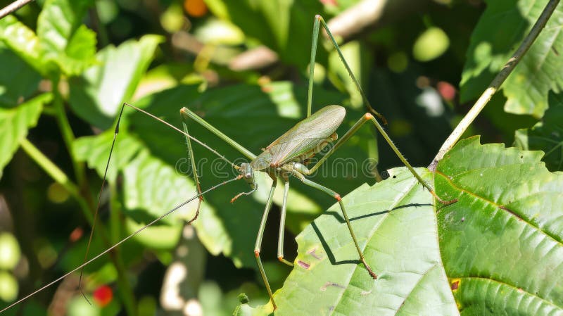 A Large Green Bug with Long Antennae on a Leaf, AI Stock Image - Image ...