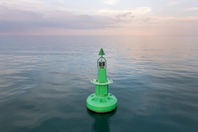 Large Green Buoy with Solar Panels in the Sea Stock Photo - Image of ...