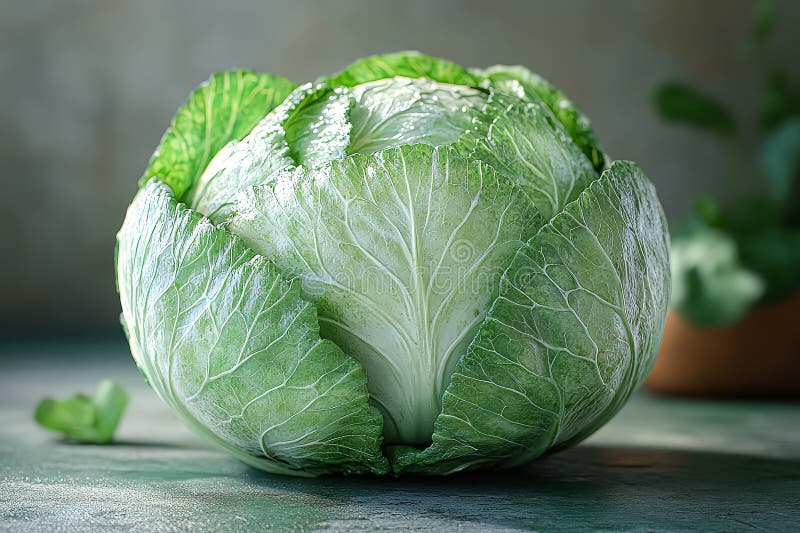 Large Green Cabbage Sits on a Table Stock Photo - Image of grow ...