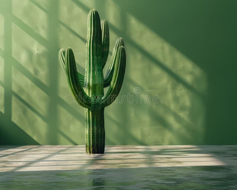 Large Green Cactus Plant with Shadows in Minimalist Indoor Setting with ...