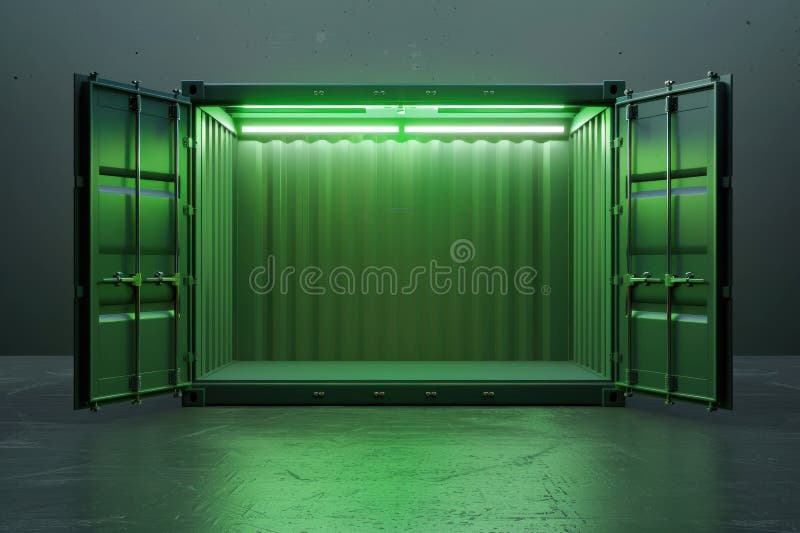 A Large Green Container with Neon Lights Inside Stock Illustration ...