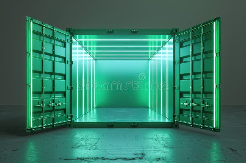 A Large Green Container with Neon Lights Inside Stock Photo - Image of ...