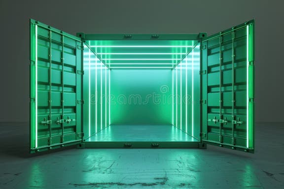 A Large Green Container with Neon Lights Inside Stock Photo - Image of ...