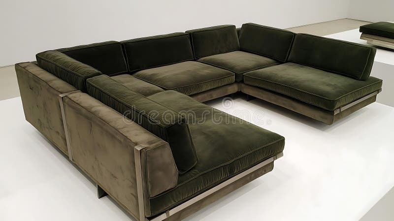 Large Green Couch with a Black Frame Stock Image - Image of couch ...
