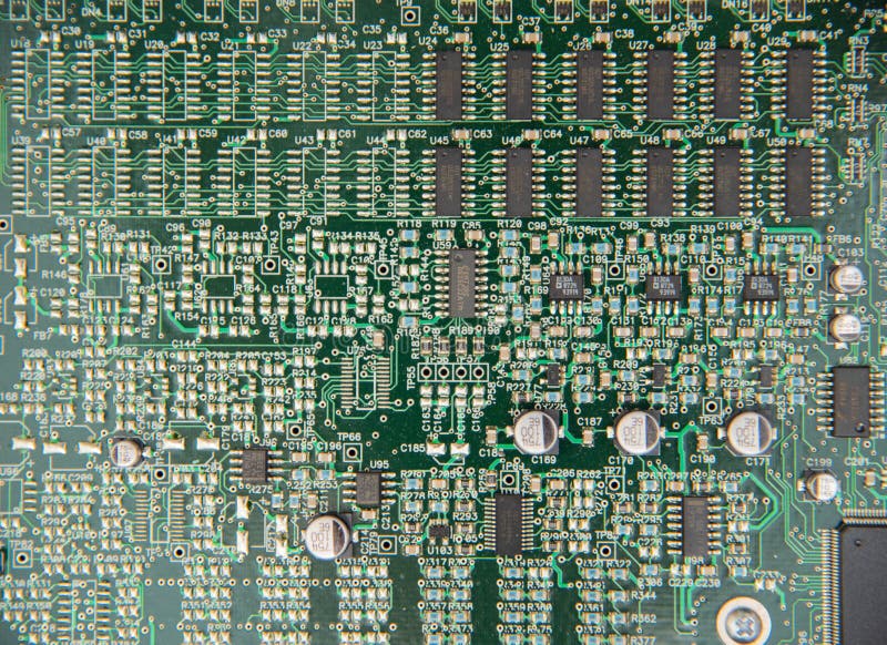Green Electronic Board with Microchips and Electronic Components Stock ...