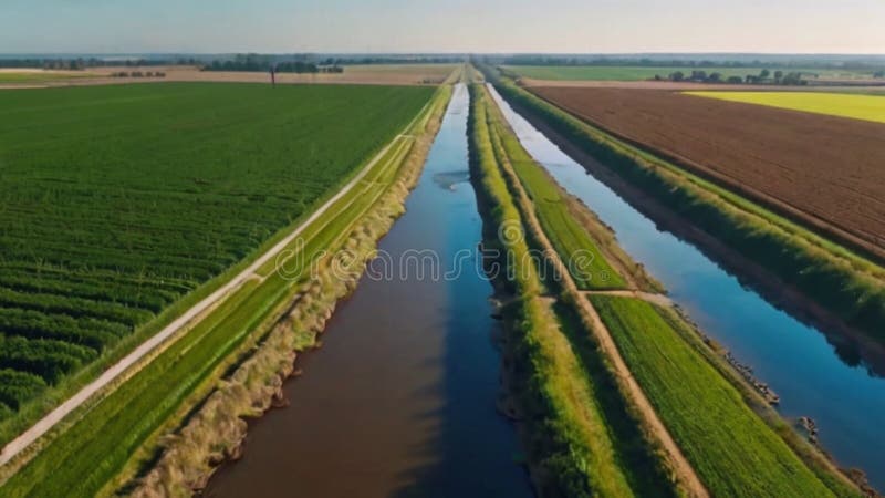 A River Flows through a Field with a Road Running through it Stock ...
