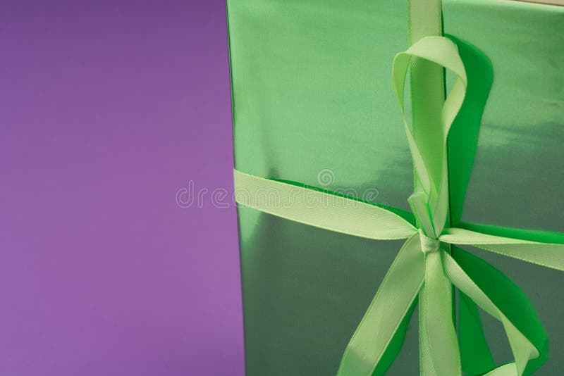 A Large Green Gift Box with a Closeup Ribbon. Place for Text Stock ...