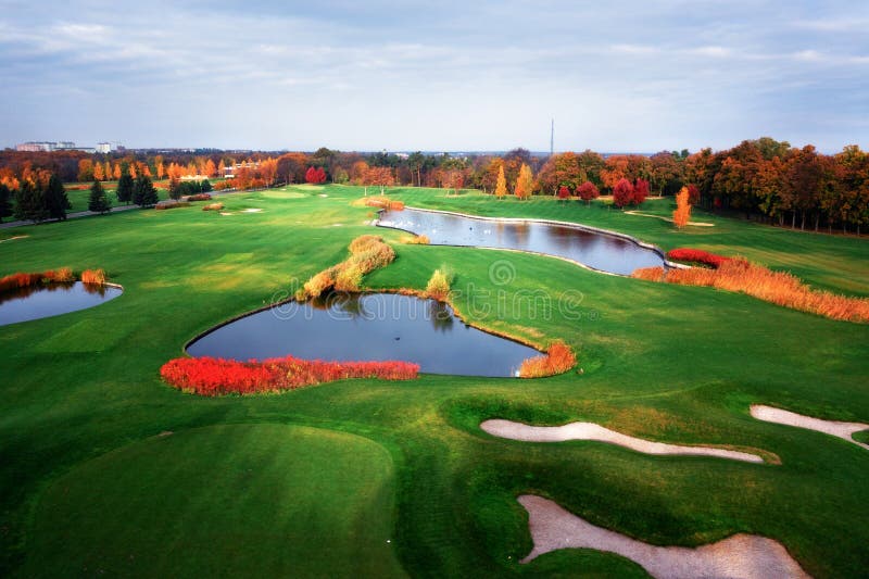 Large Green Golf Course with Quality Lawn and Lakes. Stock Image ...
