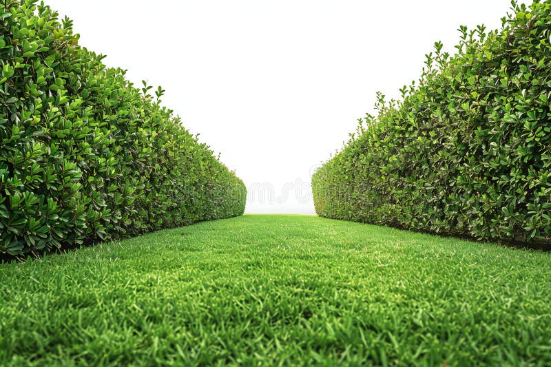 A Large Green Hedge Wall on the Left Side of an Empty Lawn, Isolated ...